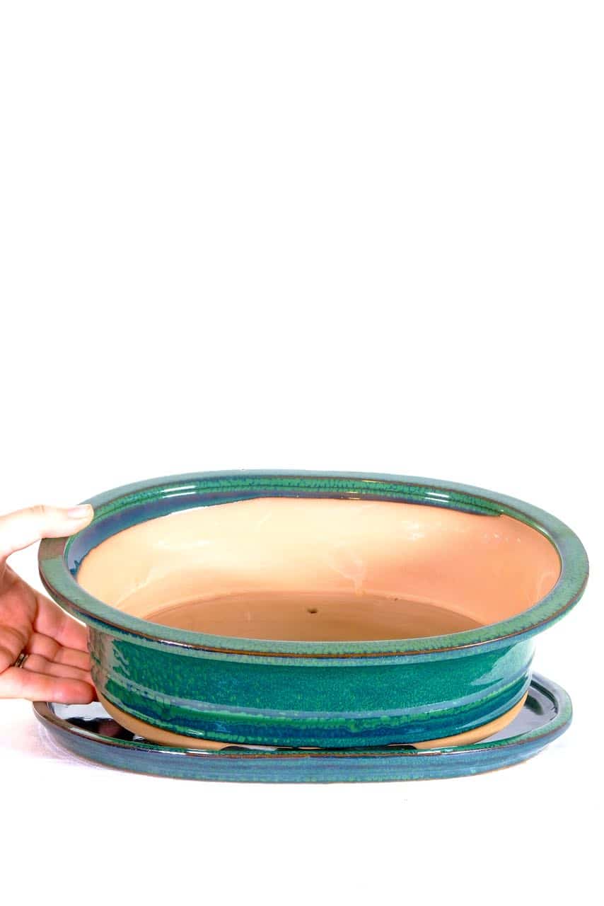 Extra Large Green Bonsai Pot | 32cm (12") | Forest Green Oval