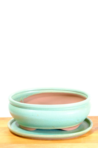 Oval Bonsai Pot & Tray | 26cm/10 inch Jade Green Glaze